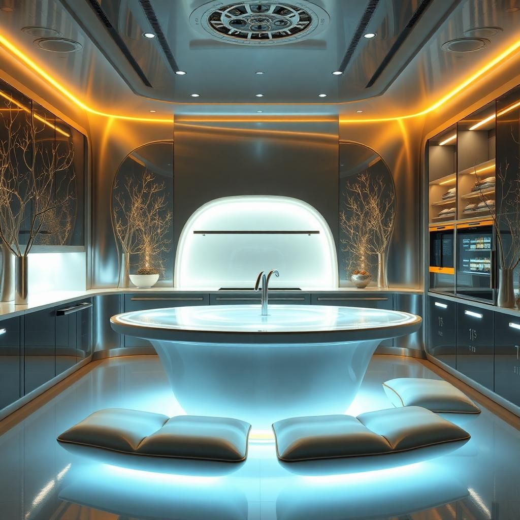 GenTube | "Design a futuristic kitchen in the year 3000: A sleek, hol...